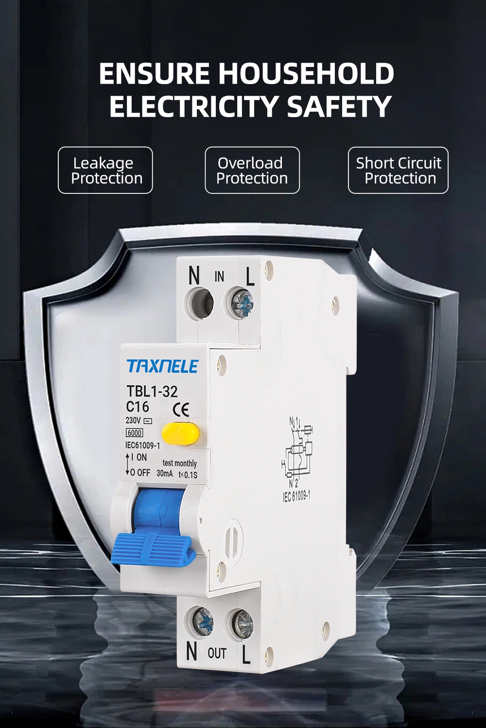 18MM Mini 230V 50/60Hz RCBO 1P+N 6KA Residual Current Differential Automatic Circuit Breaker ...