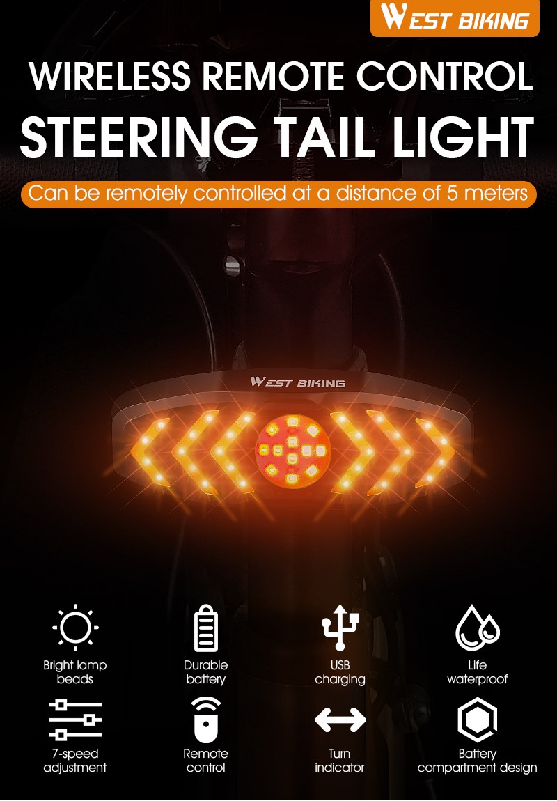 WEST BIKING Bicycle Taillights Remote Bike Turn Signal Light With Horn ...