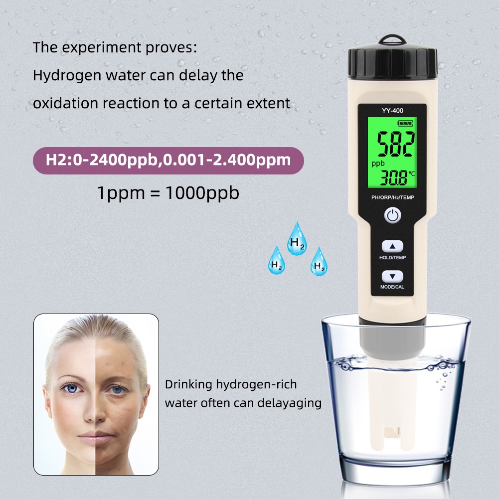 YAGO 4 In 1 Ph Meter ORP Tester Hydrogen Meter Tester H2 Water Quality ...