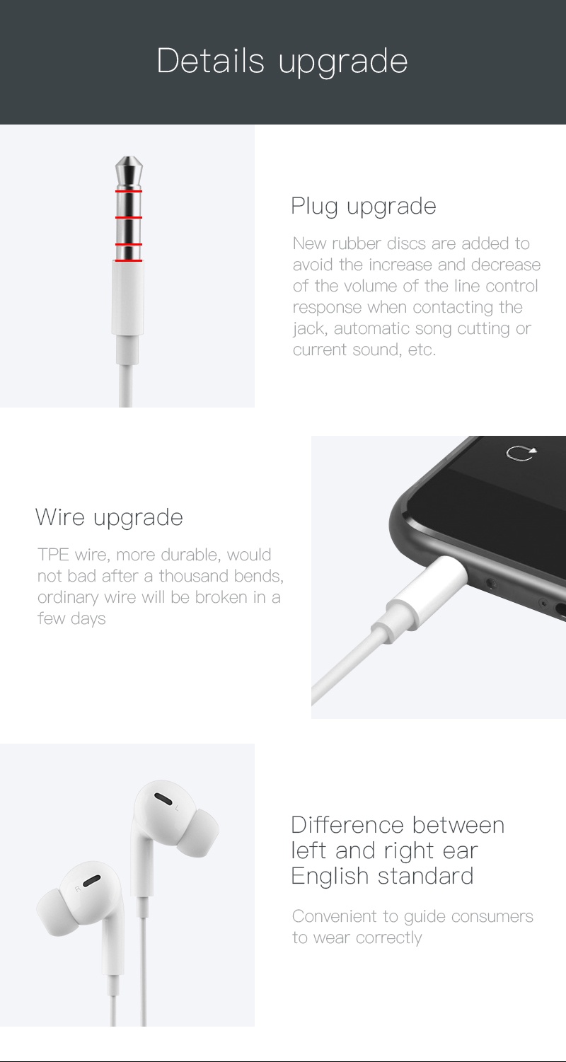 KUULAA New Third Generation Wired Headset In ear Flat Wire Earplugs ...