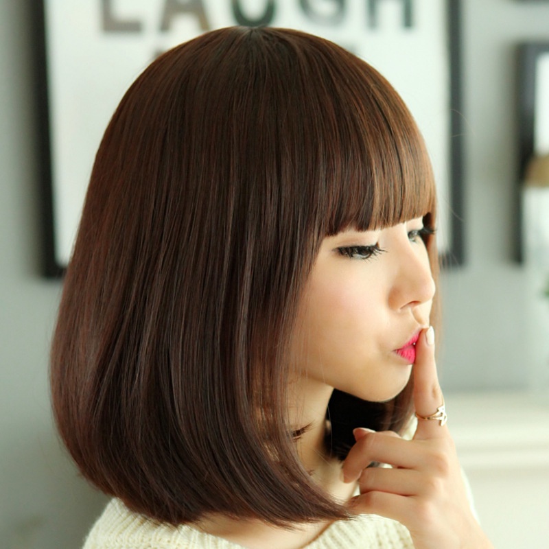 Daily wig girl bobo head cute short straight hair wig hood girl ...
