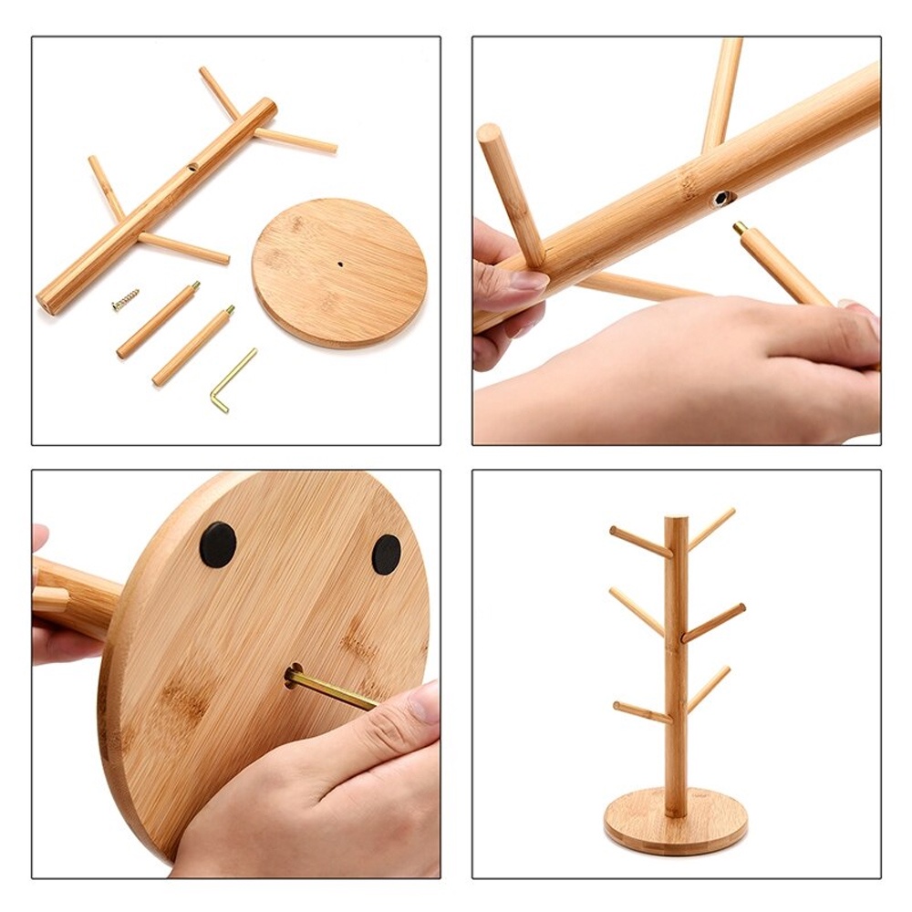 DC Wooden Cup Holder Wooden Japanese Style Tree Rack 6 Hook Shelves ...