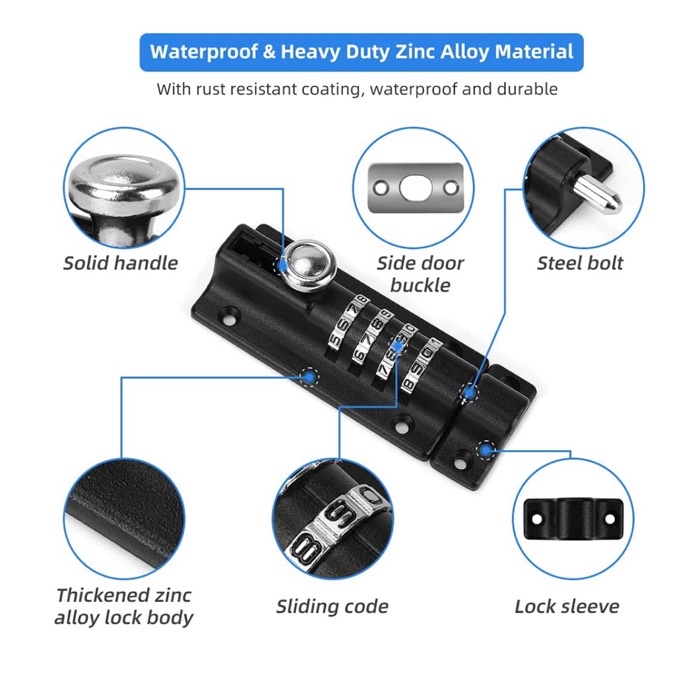 Sliding Combination Locking Bolt / 4 Digit Pin Dial Slide Bolt / Latch ...