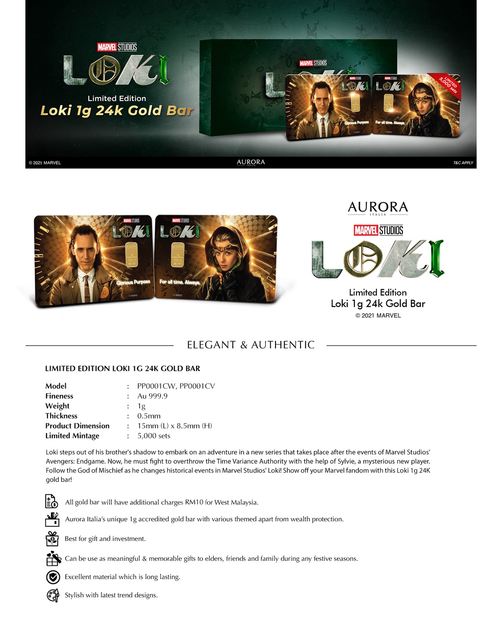 MARVEL X AURORA ITALIA (1g) 999.9 Loki Collection: Loki & Sylvie ...