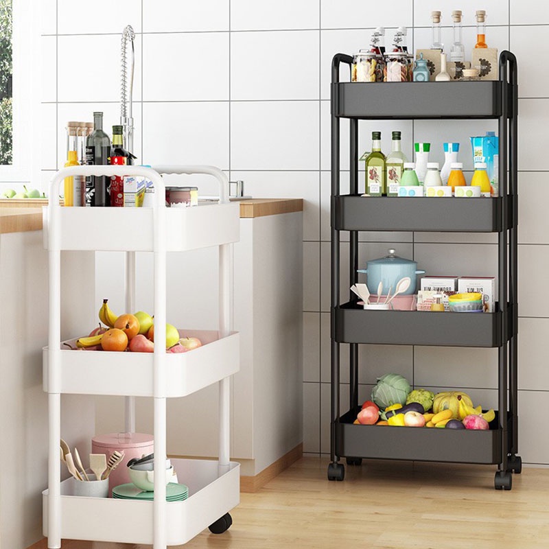 3/4 Tier Trolley Rack with Wheels Multi-layer Storage Organizer Shelf ...