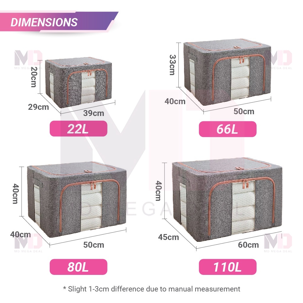 《Mega Deal》22L/66L/100L Large Capacity Foldable Cotton Linen Storage ...