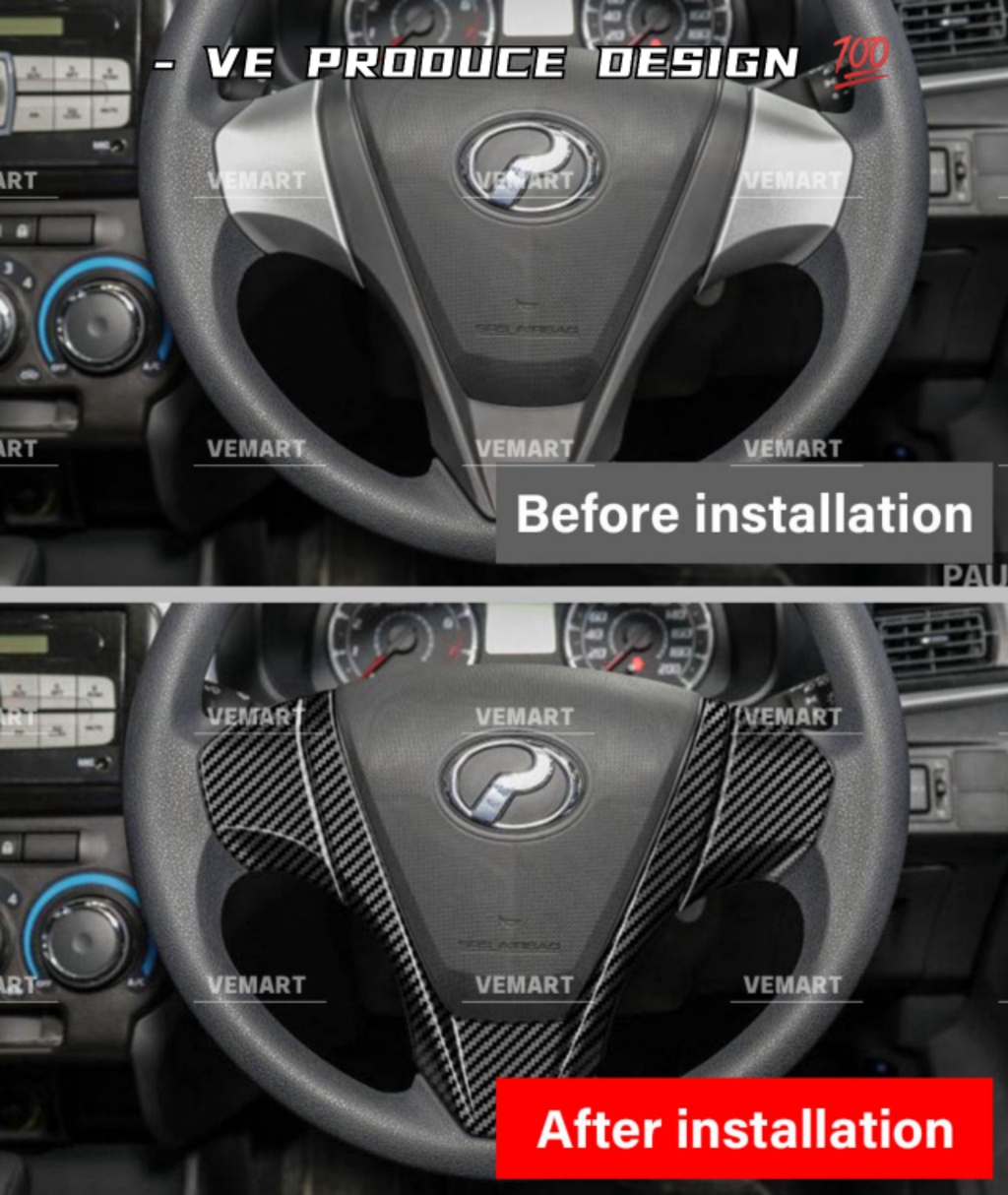 Vemart Perodua axia carbon fiber steering wheel logo emblem frame cover ...