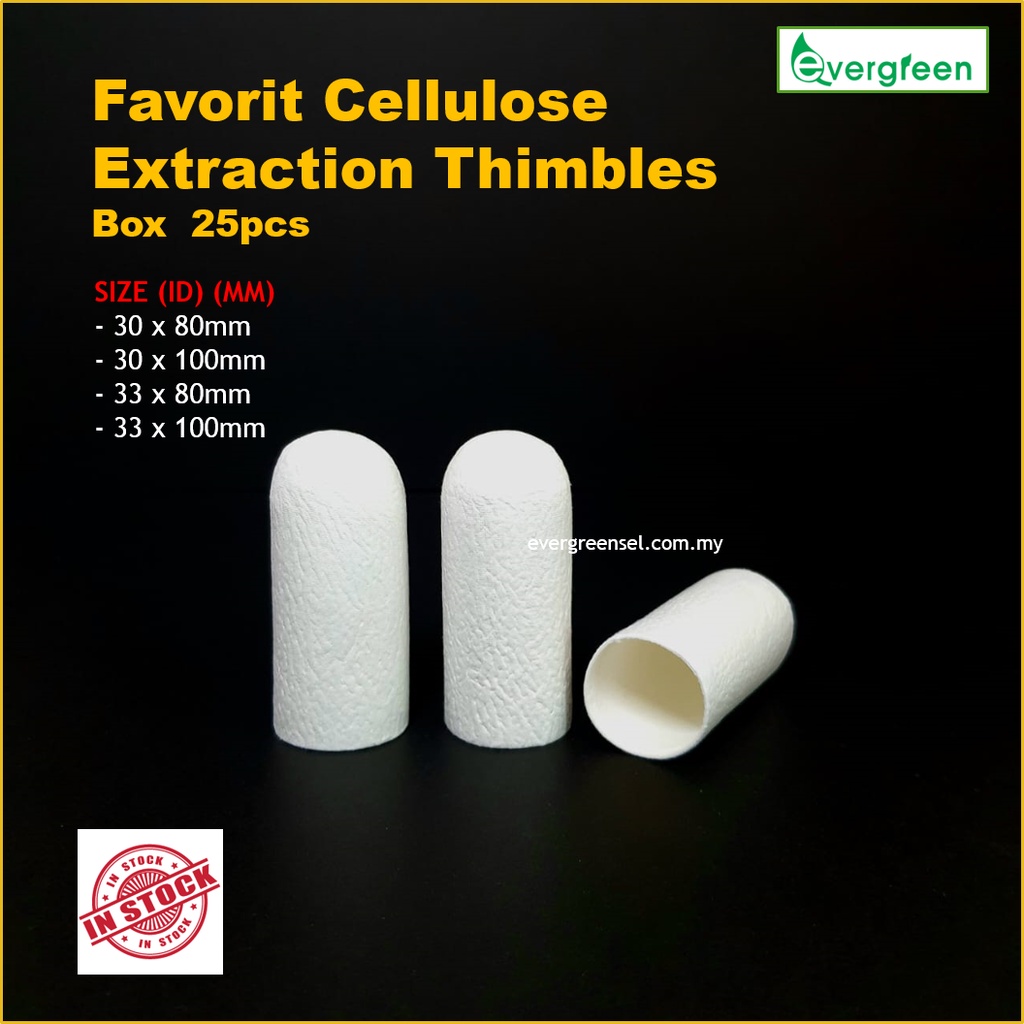 Favorit Cellulose Extraction Thimbles 30 x 80mm/ 30 x 100mm/ 33 x 80mm/ 33 x 100mm, Box 25pcs ...