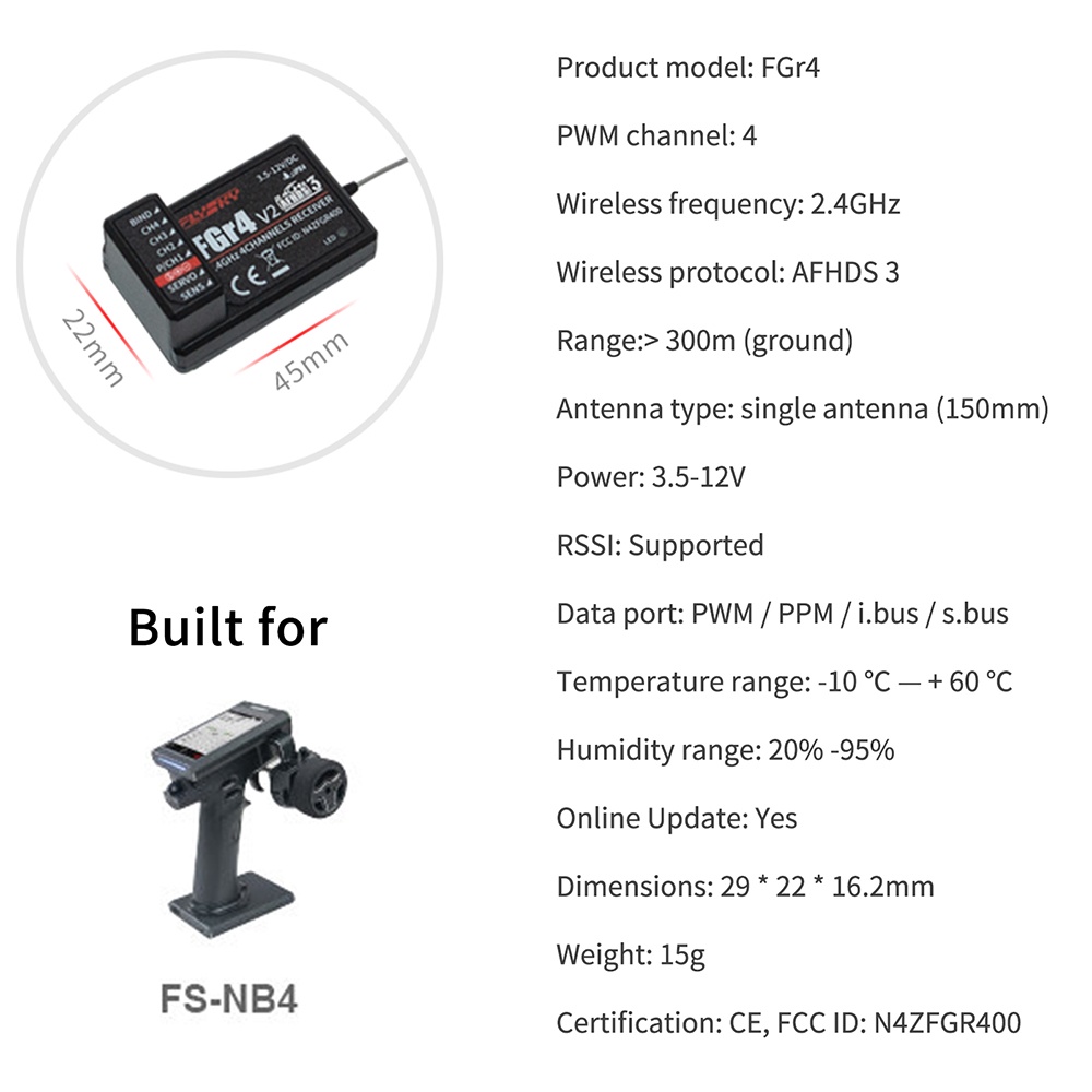 FS-BS6 Receiver Flysky FGR4S FGR4P FGR4B FS-GR3E FS-R6B FS-iA6 FS-iA6B ...