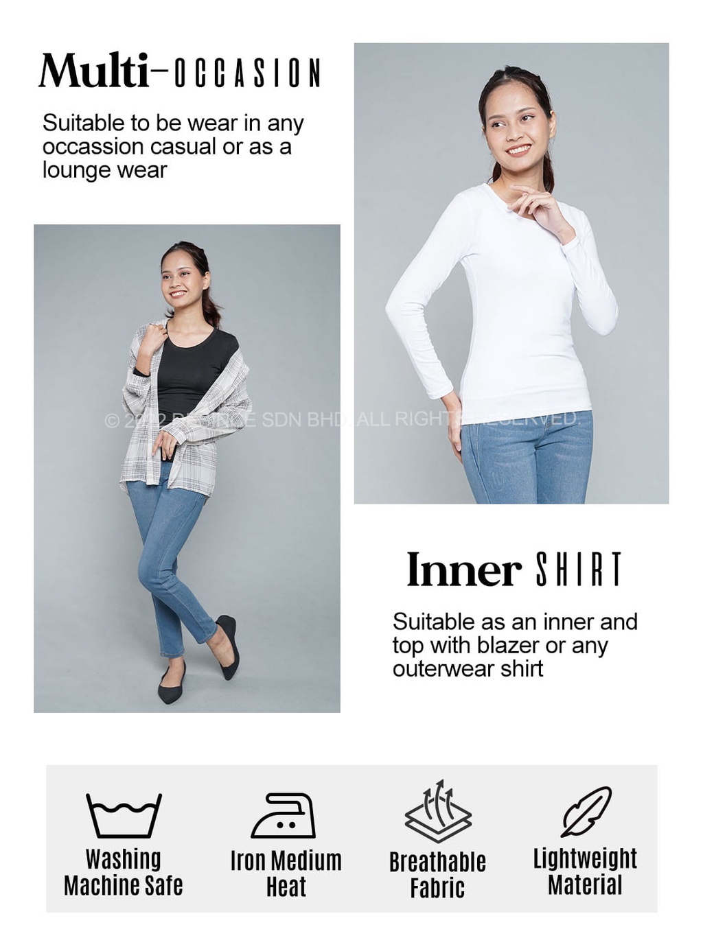 🇲🇾 DESINCE Inner Shirt Women Long Sleeve Female Baju Inner Perempuan ...
