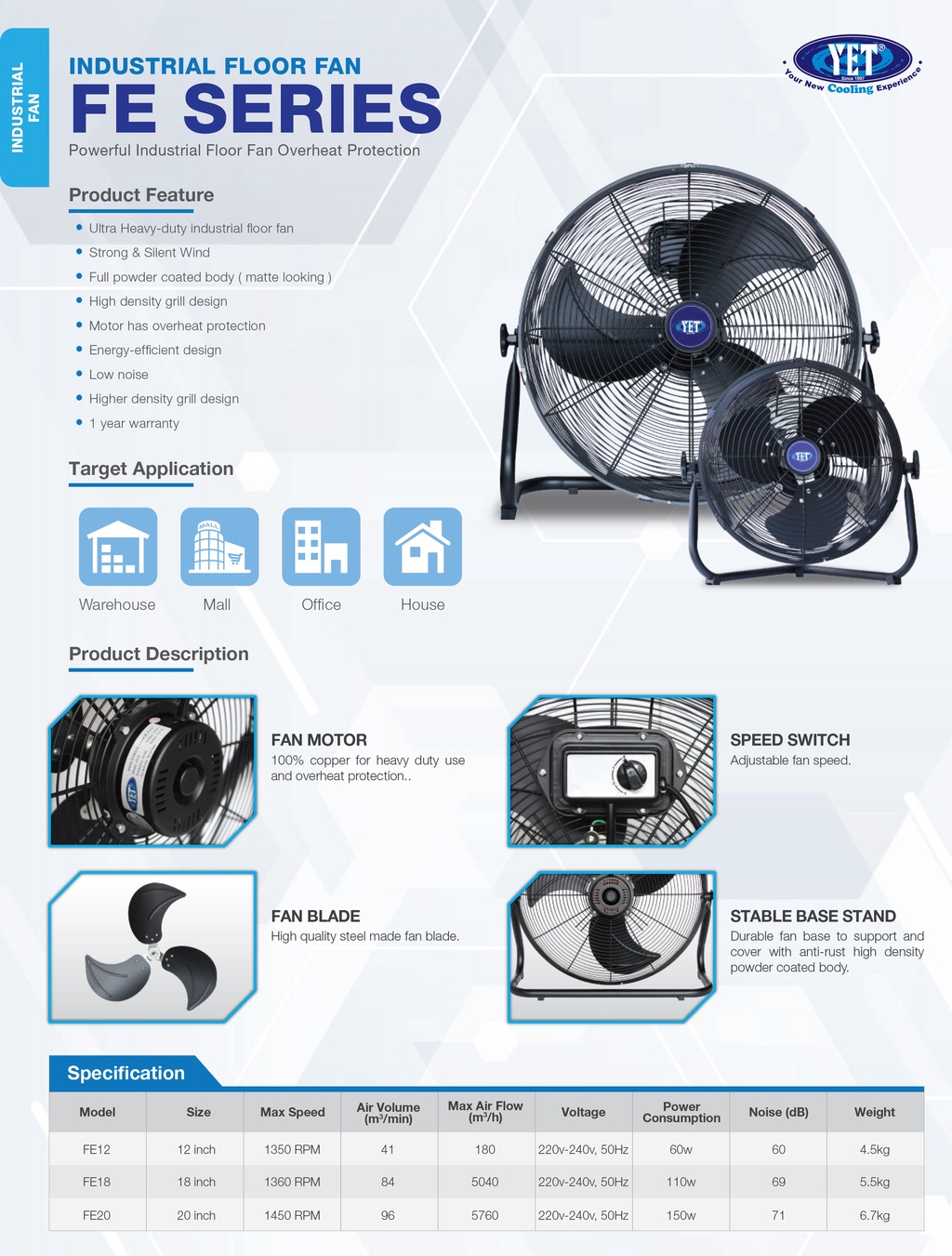 Yet FE12 FE18 FE20 20G Auto Swing Heavy Duty Powerful Industrial Floor ...