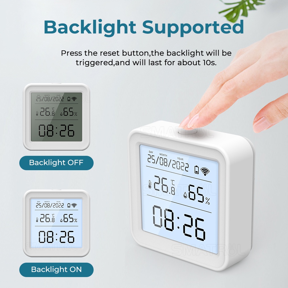 SMATRUL Tuya Wifi Temperature Humidity Sensor Mirror Screen LED Digital ...