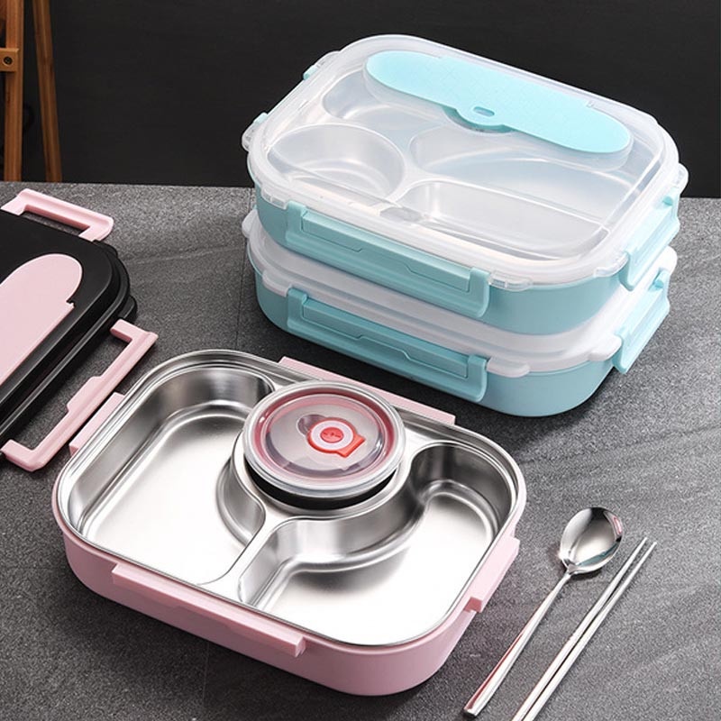 304 Stainless Steel SOUP 4 Compartment Thermal Lunch Box With Spoon Bag ...