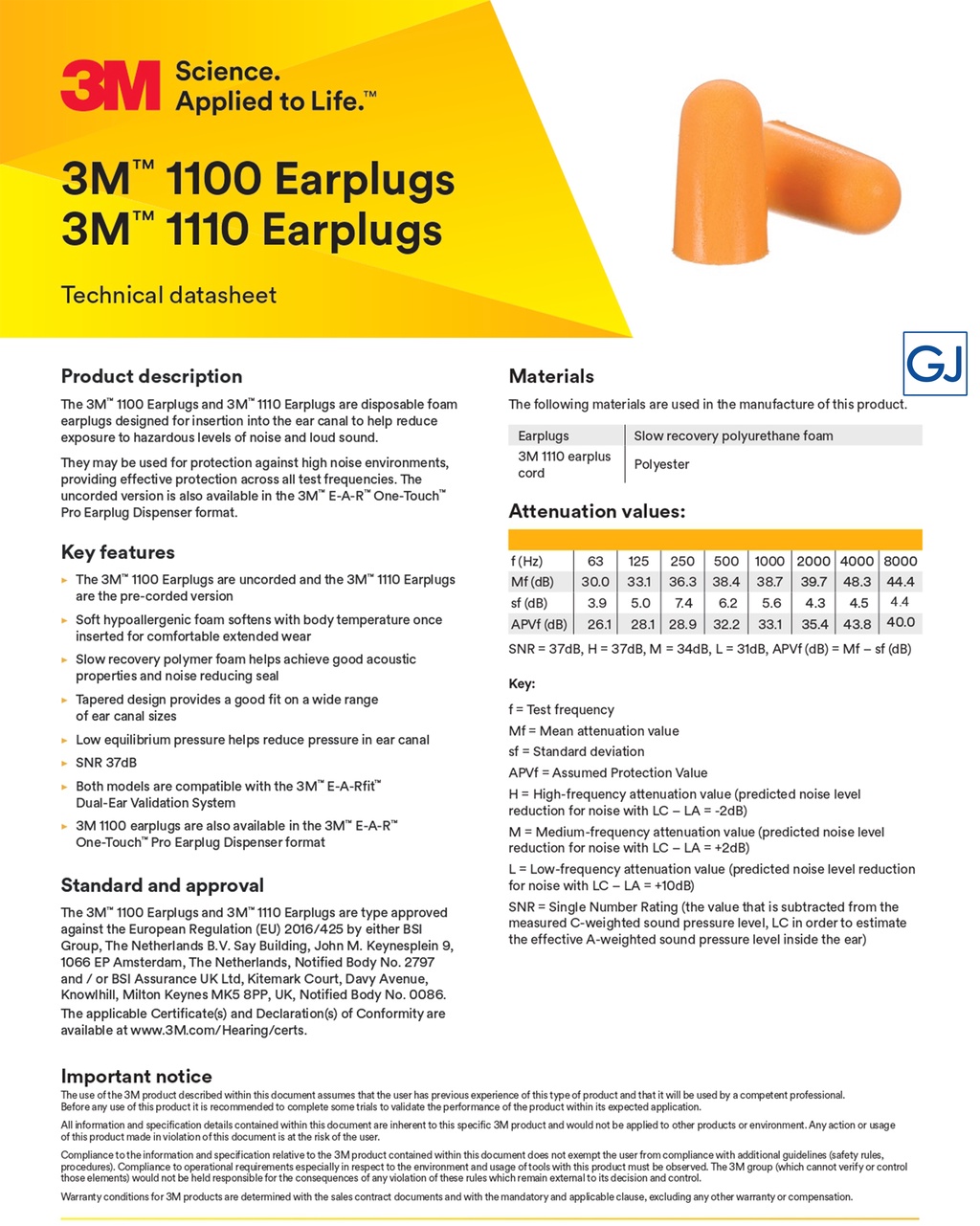 3M Earplug 1100 / 1110 Soft Foam Earplugs SNR 35 dB/ DOSH SIRIM Approved / Uncorded or Corded ...