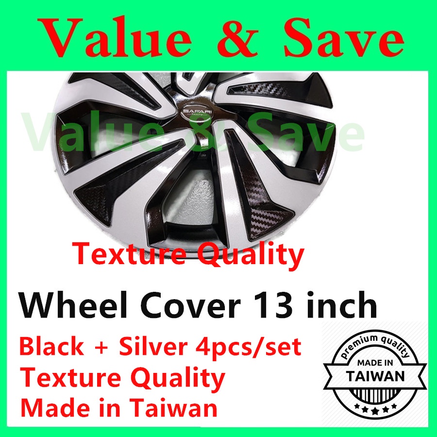 Wheel Cover 13 Inch Tayar Rim Hubcap Set of 4 Penutup Roda Silver Black ...