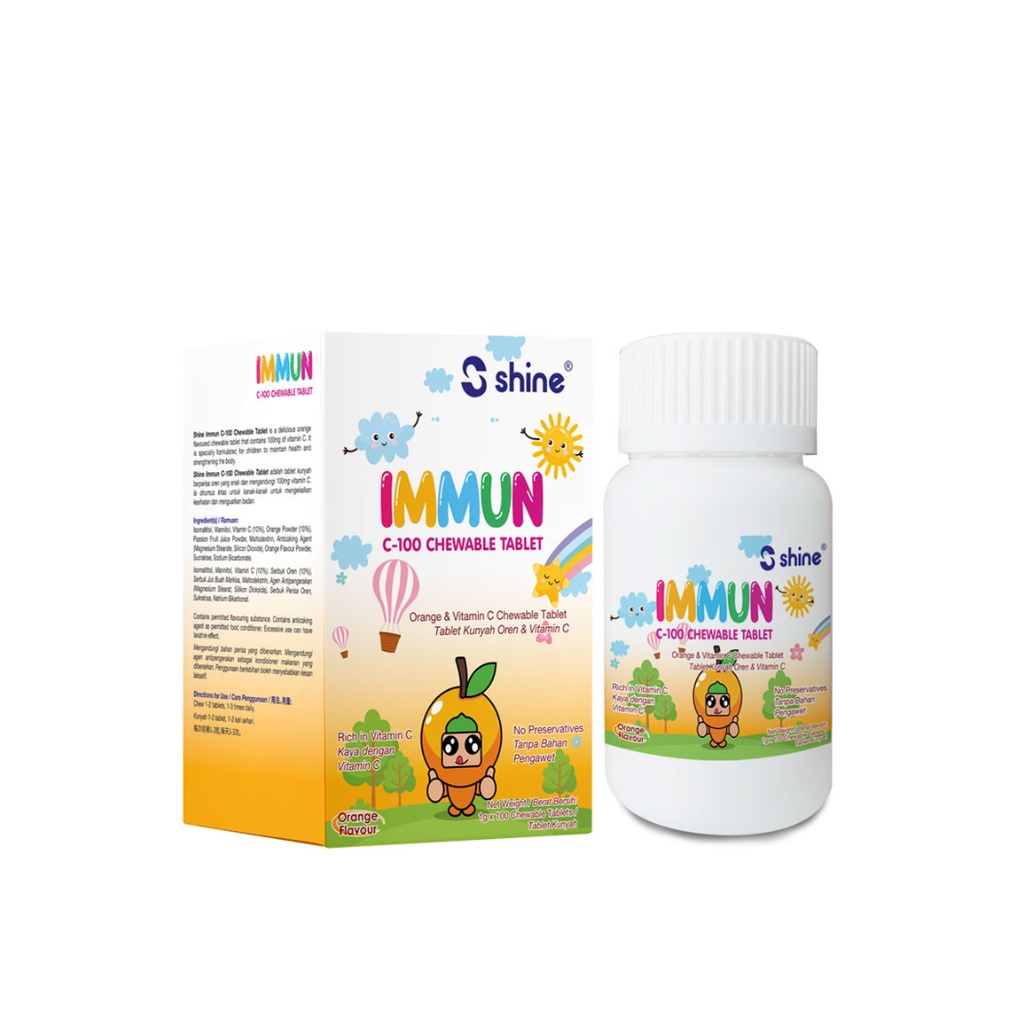 Shine Immun C-100 Vitamin C Chewable Tablets Grape & Orange Flavour 1g ...