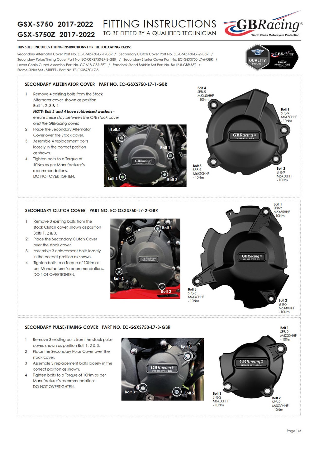 Motorcycles Engine Cover Protector for GB Racing for Suzuki GSX-S750 ...