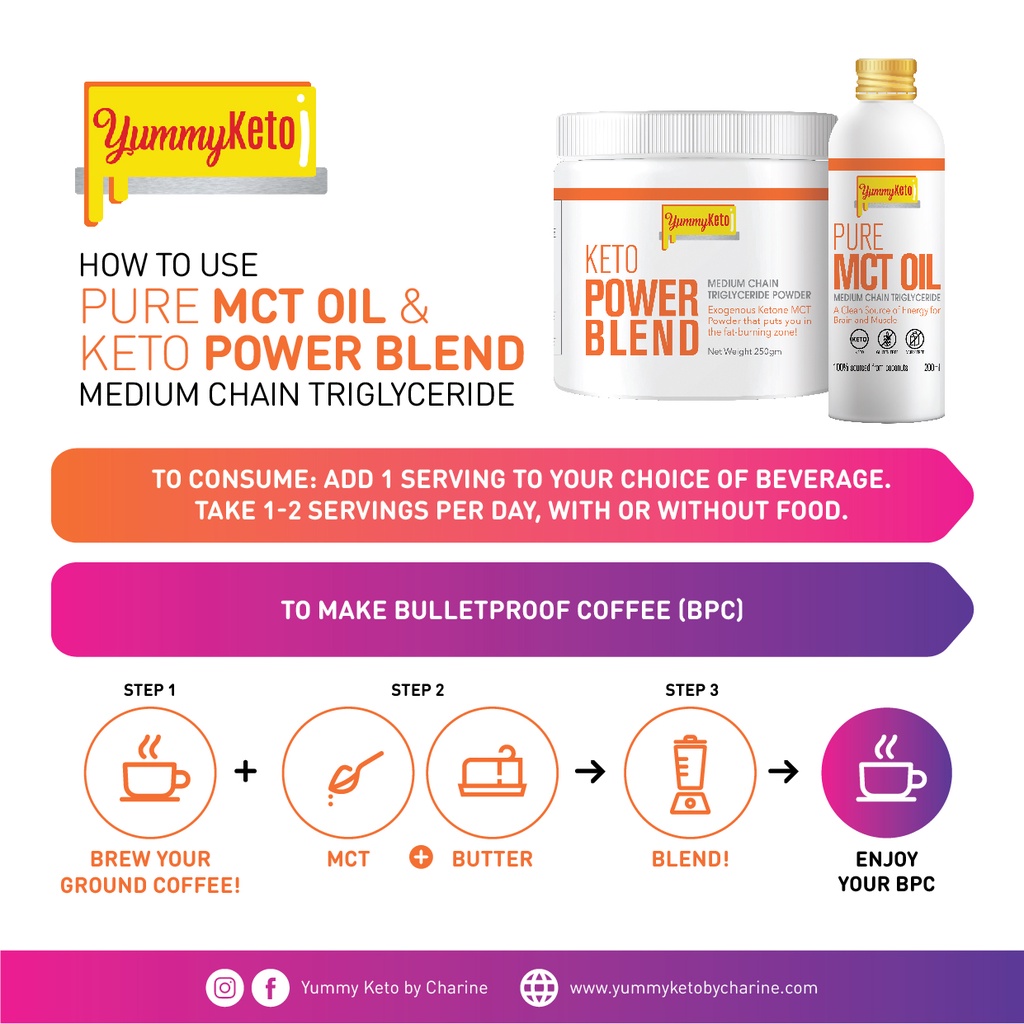 YUMMYKETO MCT Power Blend C8 & C10 250g for Keto Bulletproof Coffee ...