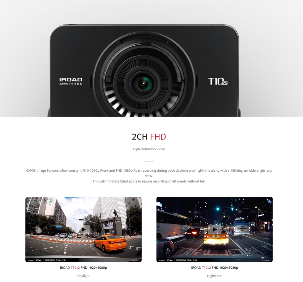 IROAD Dash Cam T10s2 32GB 1080P FullHD Dual Channel Front & Rear ...
