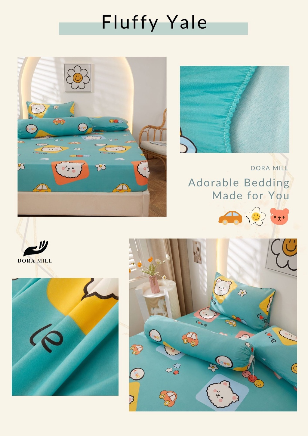 DM Premium 4in1 King Queen 2in1 Single Cartoon Cadar Fitted Bedsheet ...
