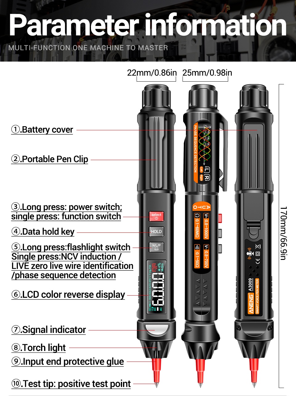 ANENG A3009 Pen Type Multimeter Intelligent Voice Broadcast Pen Tester ...