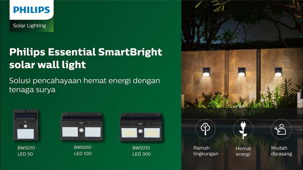 Philips Essential BWS010 SmartBright Solar Wall Light 6500K Motion Sensor Auto On Lampu solar ...