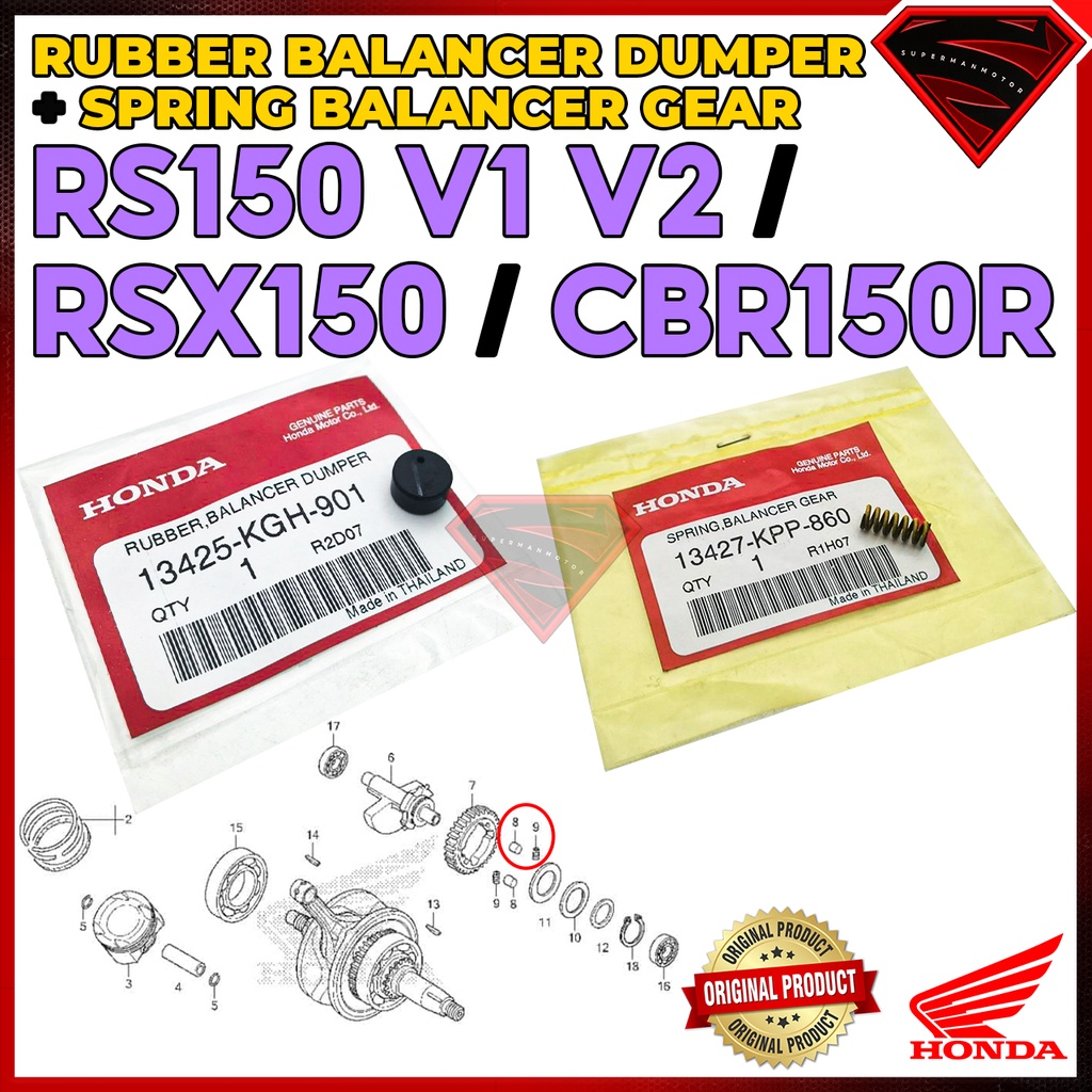 100% ORIGINAL HONDA RS150 Rubber Balancer Rubber & Spring Damper Getah ...