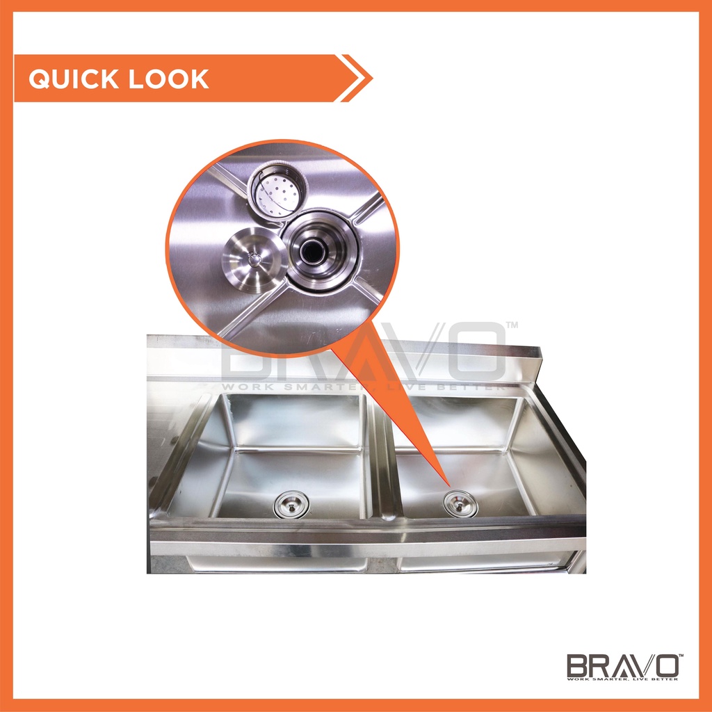 BRAVO Kitchen Sink Sinki Dapur Stainless Steel Kitchen Table with Rack Sink Stainless Steel ...