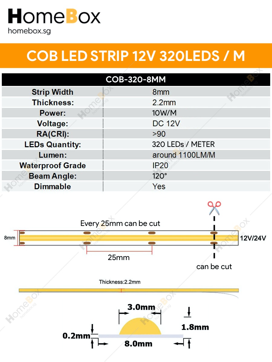 Homebox 12V / 24V COB LED Striplight Strip Light 5 meters 10 meter ...