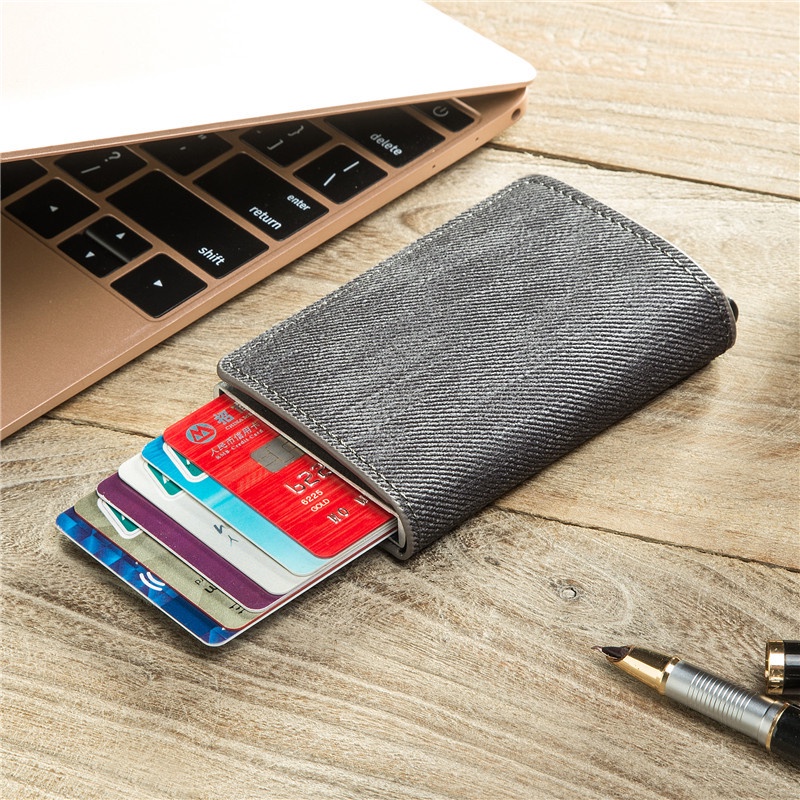 TC BW-004 Jeans Denim PU Leather Card Holder Wallet With Slim Pop Up ...