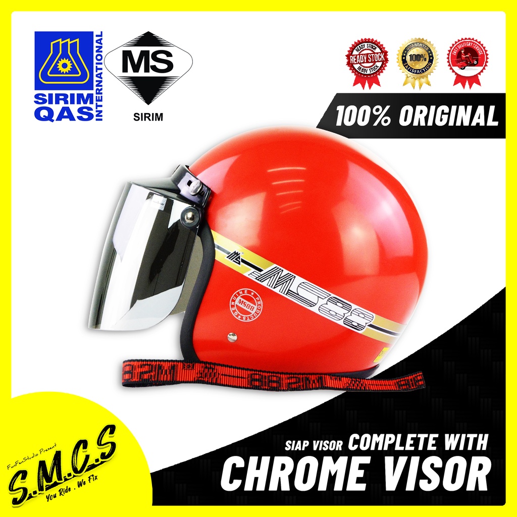 MS88 Helmet SIAP Visor Chrome MS Tali Tulisan Merah 𝟭𝟬𝟬%𝗢𝗥𝗜𝗚𝗜𝗡𝗔𝗟 Sirim ...