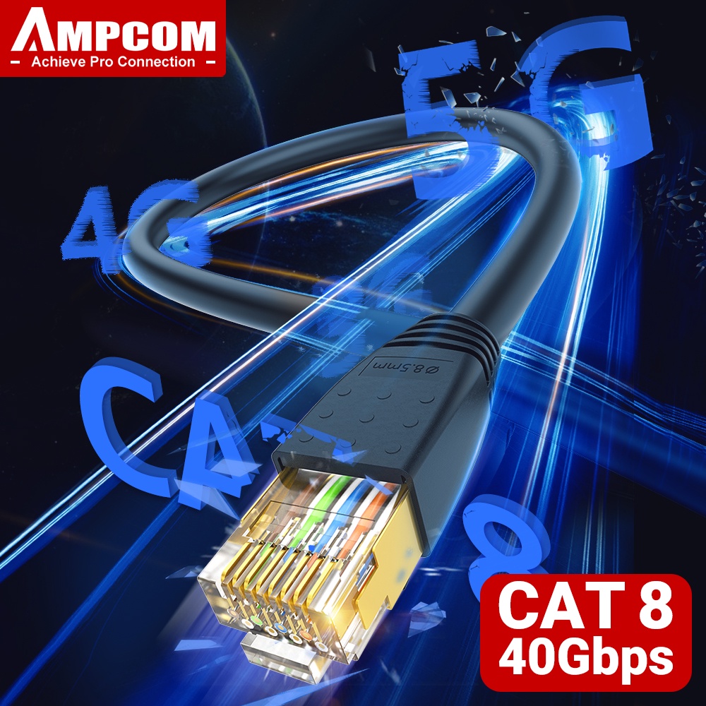 AMPCOM CAT8 Ethernet 40Gbps Super Speed RJ45 CAT8 Network Cable Gold Plated S/FTP | Shopee Malaysia