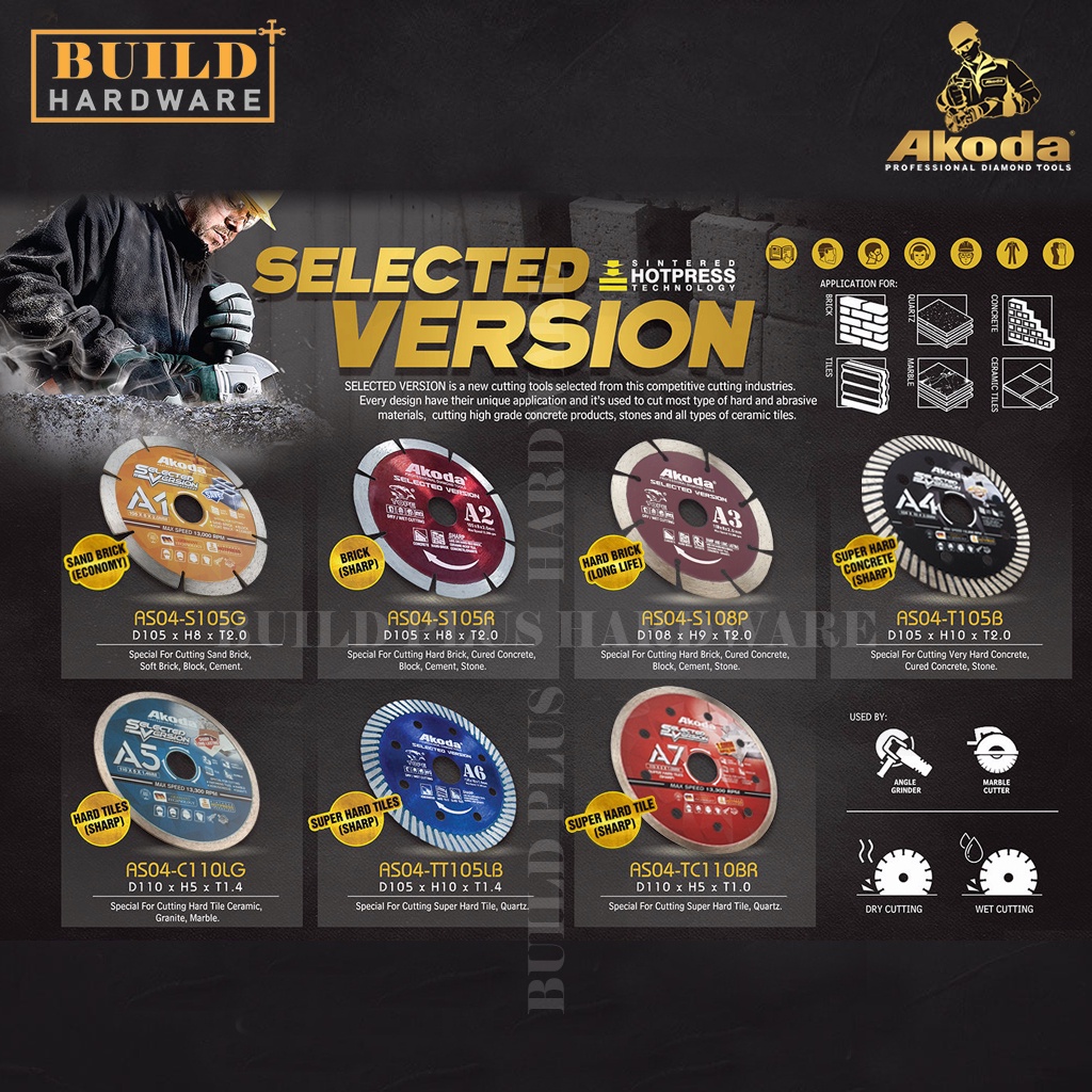AKODA Diamond Blades A4 AS04-T105B Heavy Duty Diamond Cutting 4" 钻石割片 ...