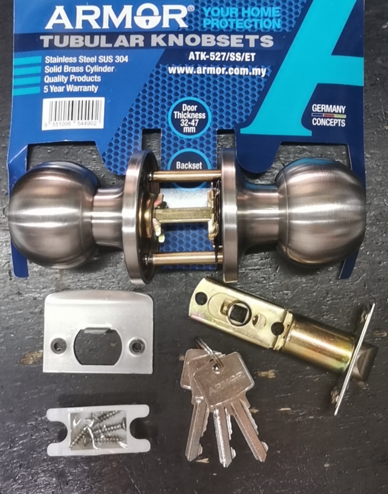 YLK ARMOR Tubular Knob Lock ATL-527 SS Cylinder lock set - Lock Pintu ...