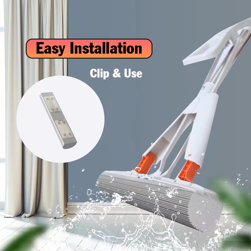 33CM Large Super Absorbent Self Squeeze Sponge Mop Extendable Stainless ...