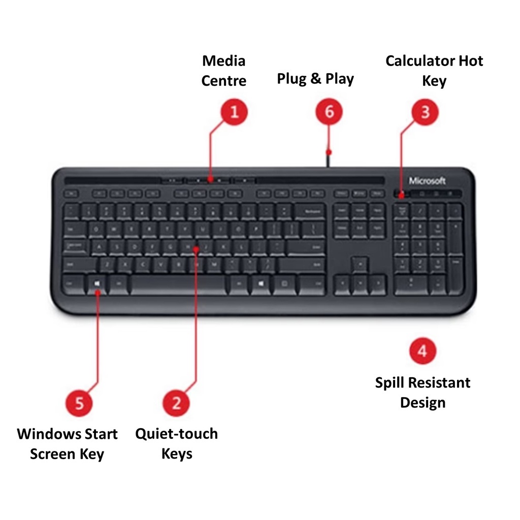 Microsoft Wired Keyboard 600 USB Black - ANB-00025 | Shopee Malaysia