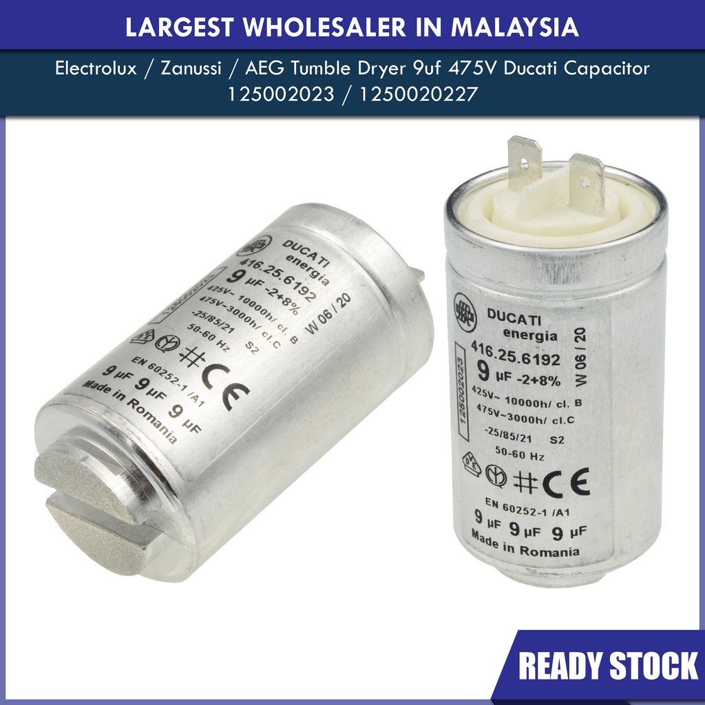9 uf Electrolux EDV705HQWA / EDV805JQWA Tumble Dryer Original Capacitor ...