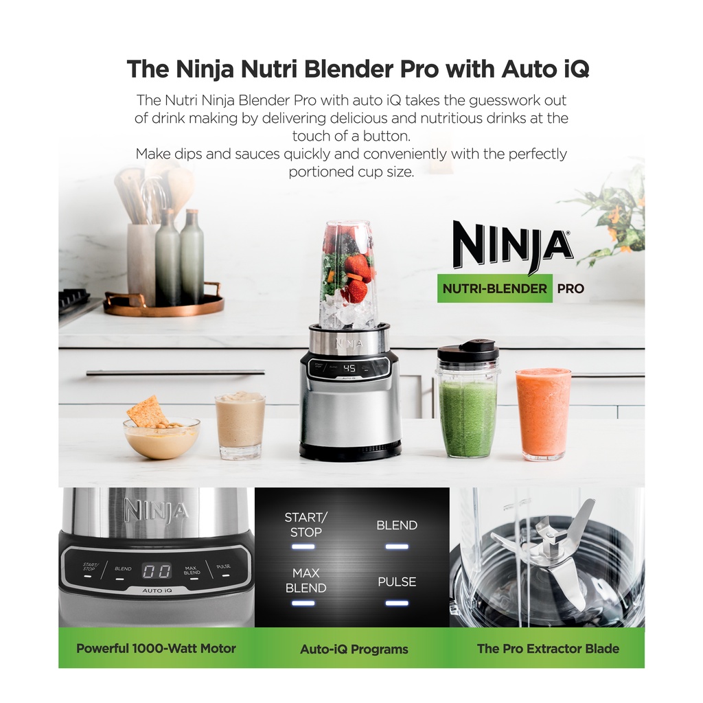 Ninja Nutri Blender Pro, Auto-iQ & Pro Extractor Blade , 3 On the Go ...