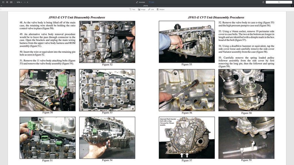 NISSAN AUTOMATIC TRANSMISSION REPAIR MANUAL JF011E (CVT)/L3N71B/L4N71B ...