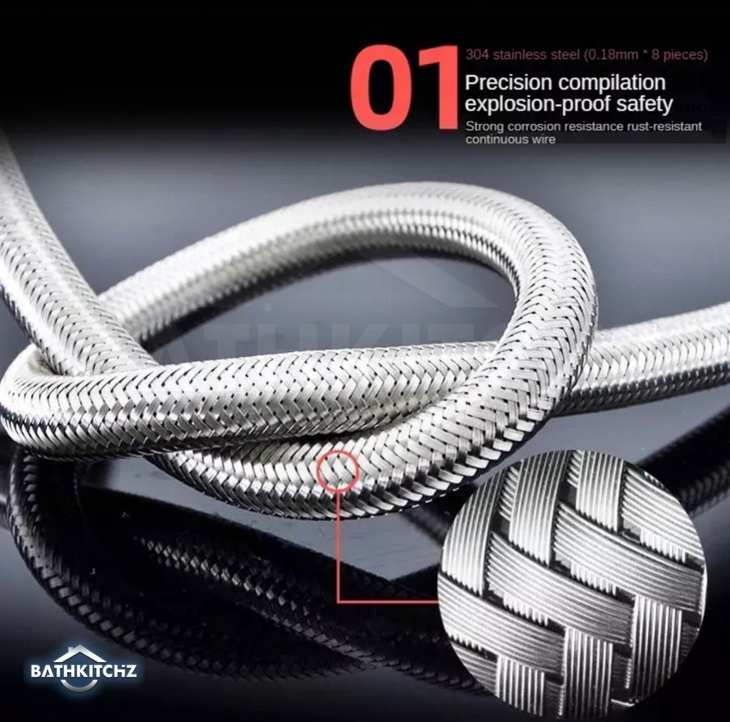BATHKITCHZ 30-80cm High Pressure Flexible Hose Pipe SUS 304 Standard ...