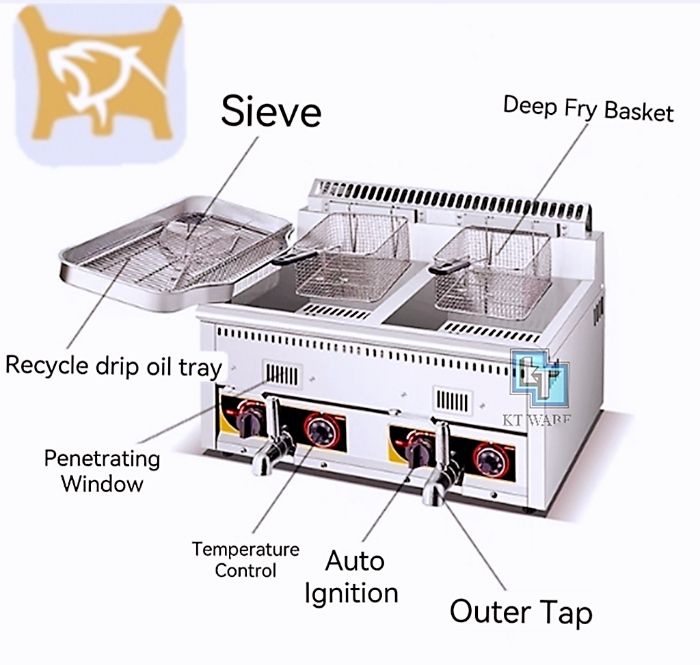 KT WARE 24L TAIWAN Dual Tank Commercial Gas Deep Fryer Desktop ...