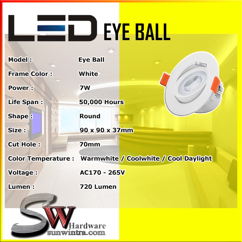[1 Years Warranty] 7W LED Eye ball LED Recessed Eyeball Spotlight Round ...