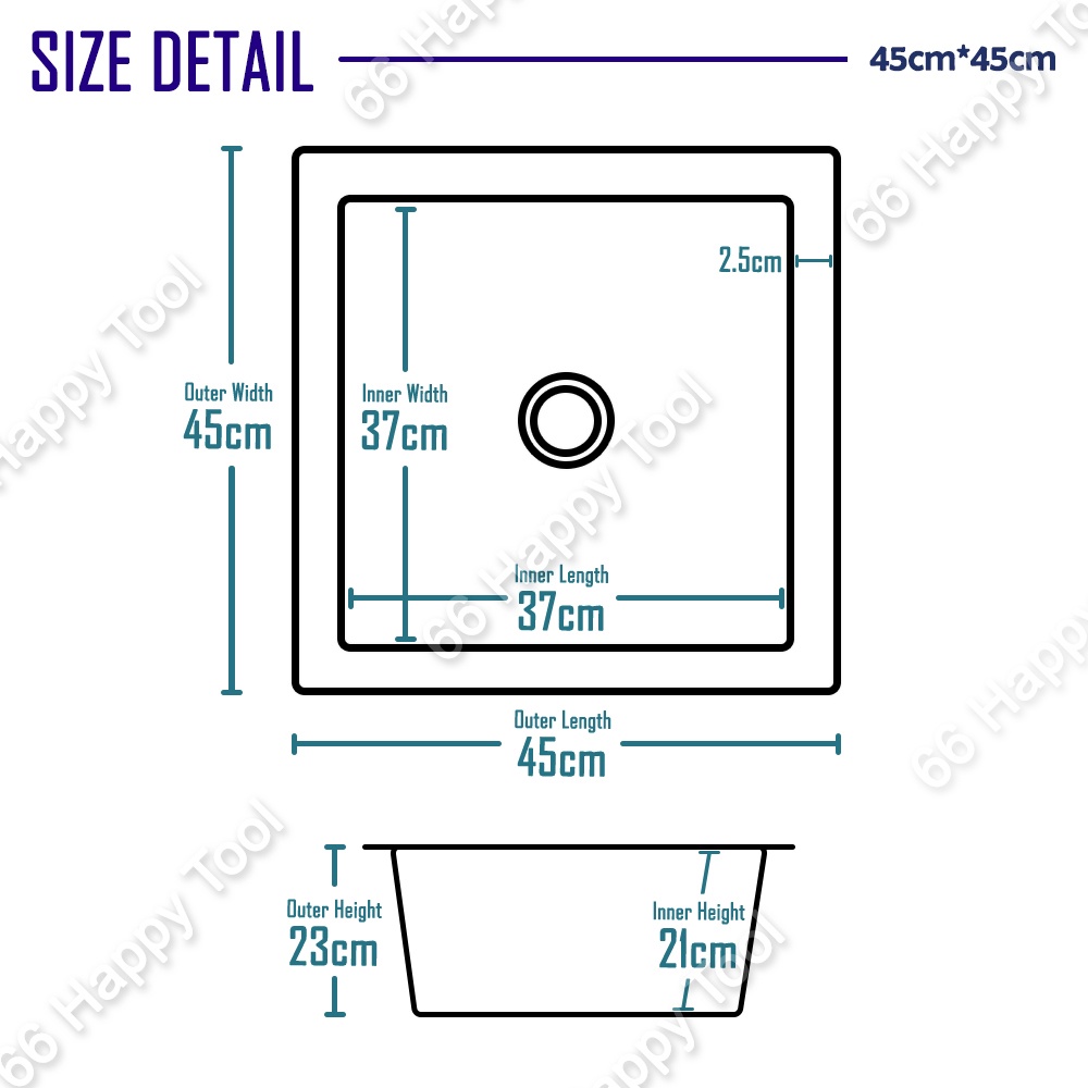 45cm x 45cm Kitchen Sink Single Bowl Stainless Steel SUS304 Undermount ...