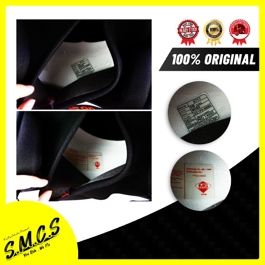 [𝟭𝟬𝟬%𝗢𝗥𝗜] MS88 Helmet Helmet Siap Visor MS Tali Tulisan Merah Sirim Certified TOPI KELEDAR NEW ...