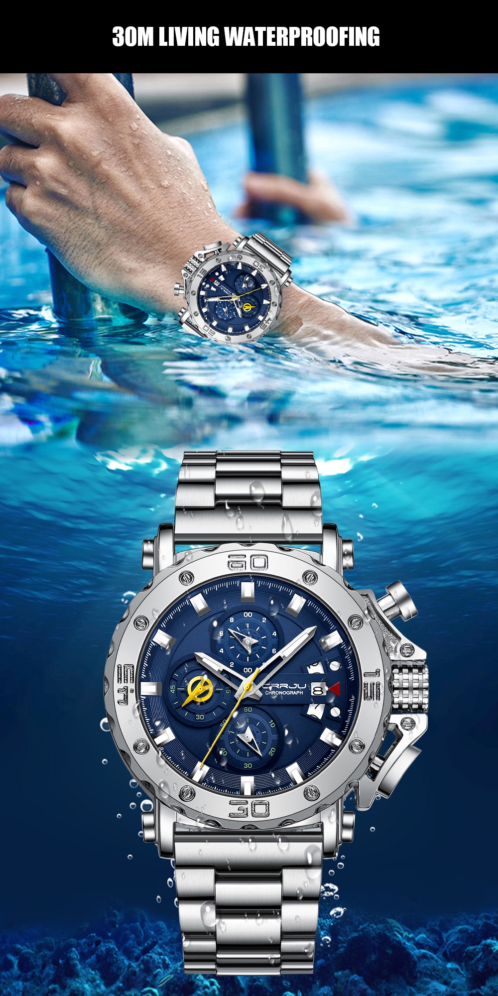 Jam Tagan Lelaki CRRJU Men Watch Original Top Brand Luxury Big Dial ...