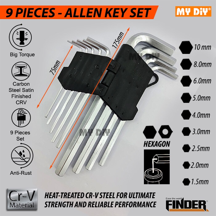 MYDIYHOMEDEPOT - FINDER CRV 9PCS ALLEN KEY BALL POINT ALLEN KEY TORX ...