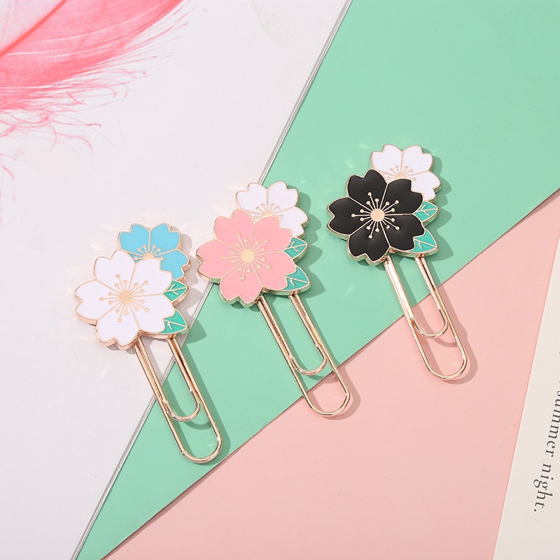INS Creative Sakura Flower Metal Paper Clip Bookmark Student School ...