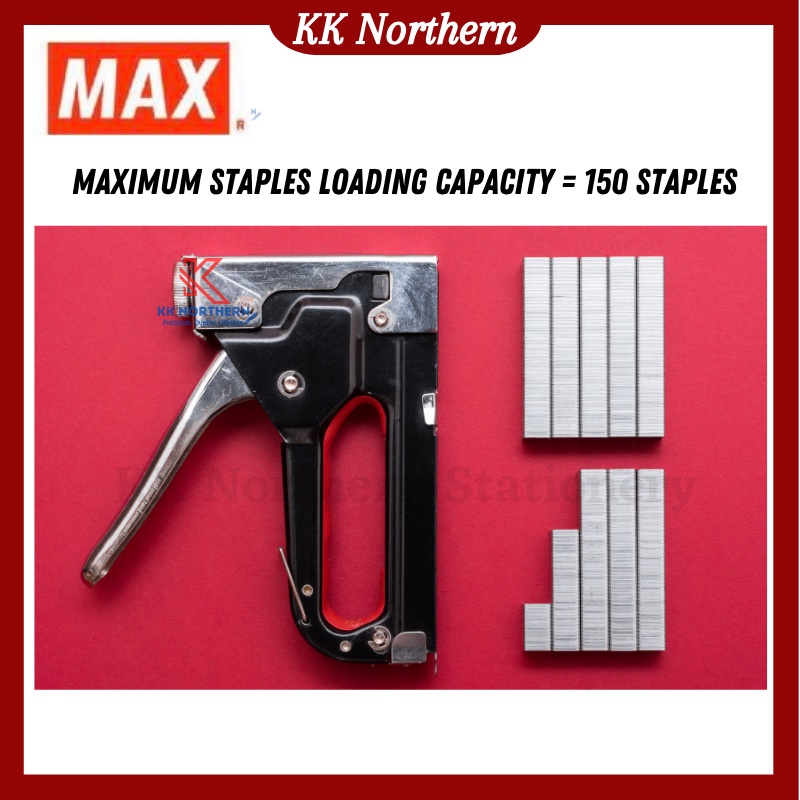 MAX Gun Tacker Black Steel Stapler Gun Heavy Duty Big Hand Stapler Nail ...