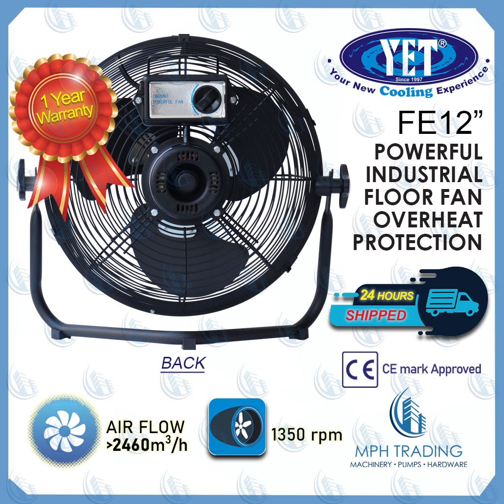 YET FE12 Auto Swing Heavy Duty 12 Inch Powerful Industrial Floor Fan ...