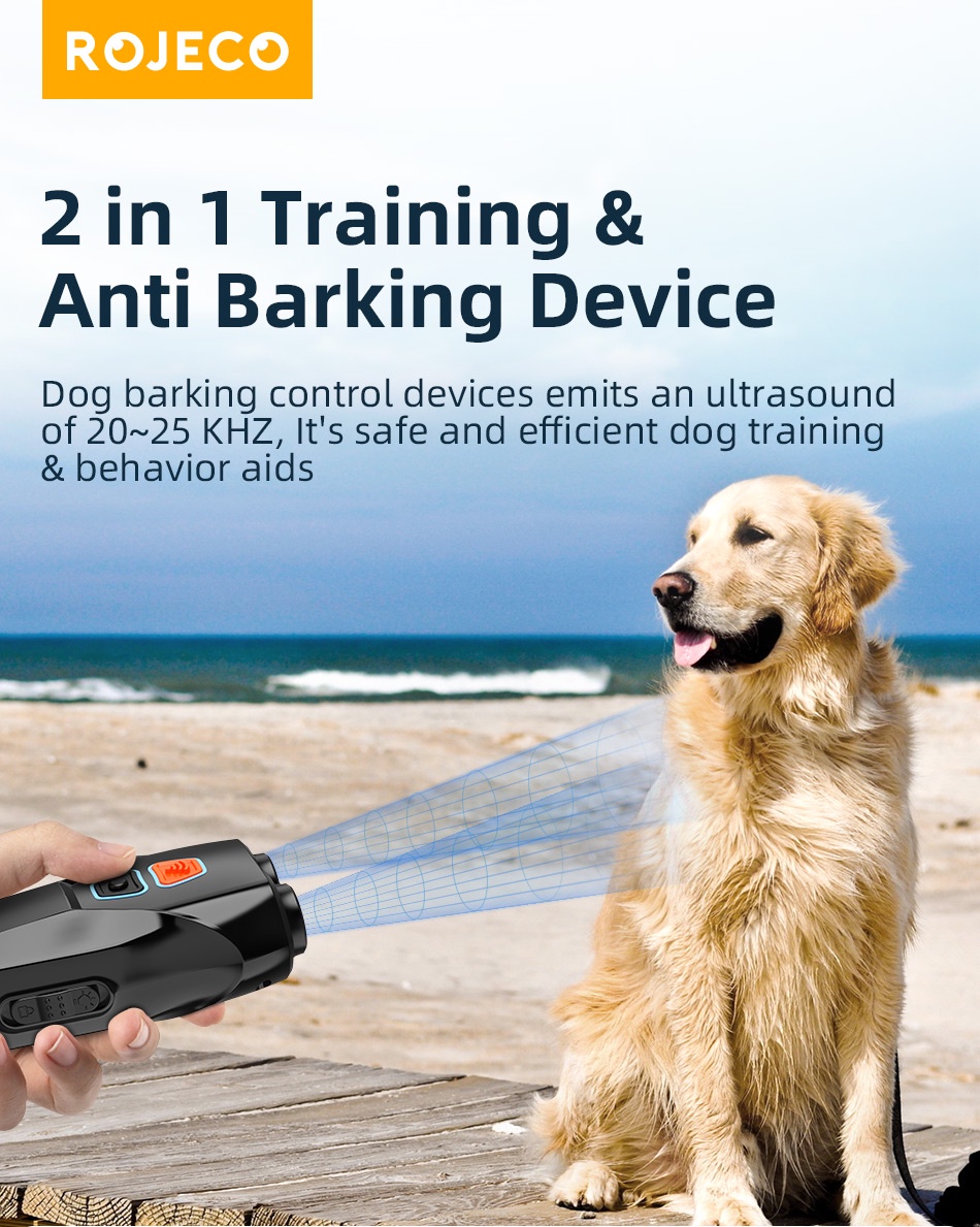 ROJECO 2 In 1 Training & Anti Barking Device Ultrasonic Dog Repeller ...